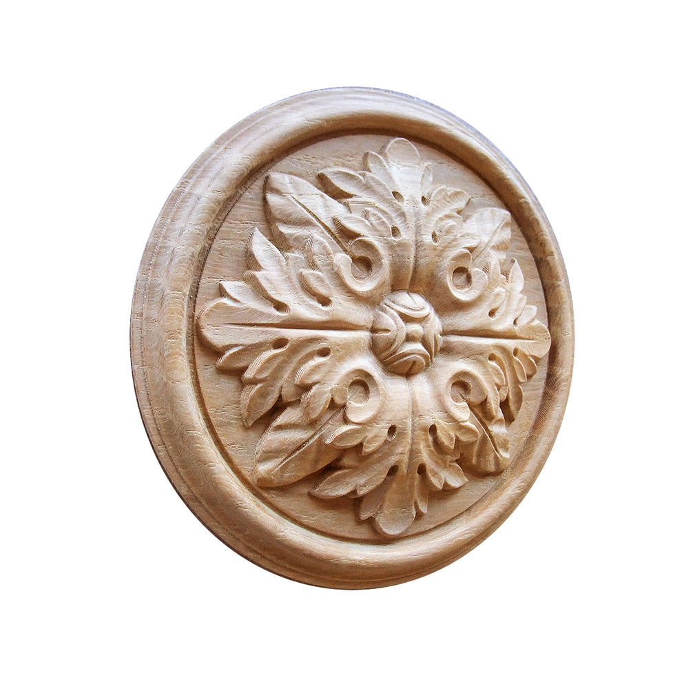 PAIR of Deep Relief Leaf Carved Wood Rosette Onlay, Available in 8 Siz ...