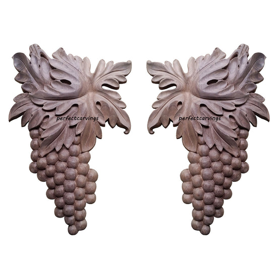 PAIR of Vintage Style Wood Carved Grape Appliques, Available in 9-1/2 ...