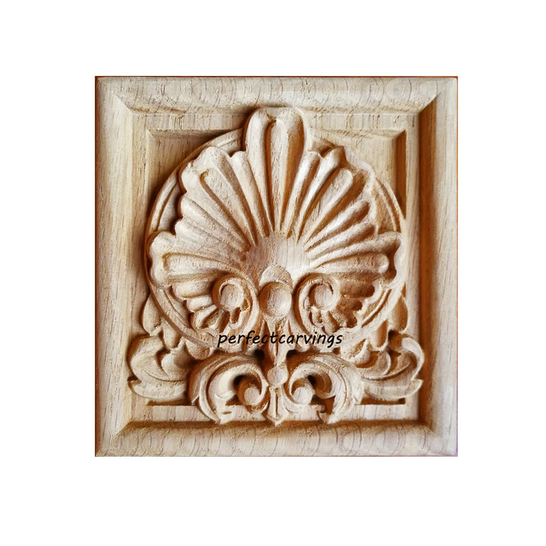 PAIR of Beautiful Shell Leaf Carved Wood Corner Block Onlay, Available ...