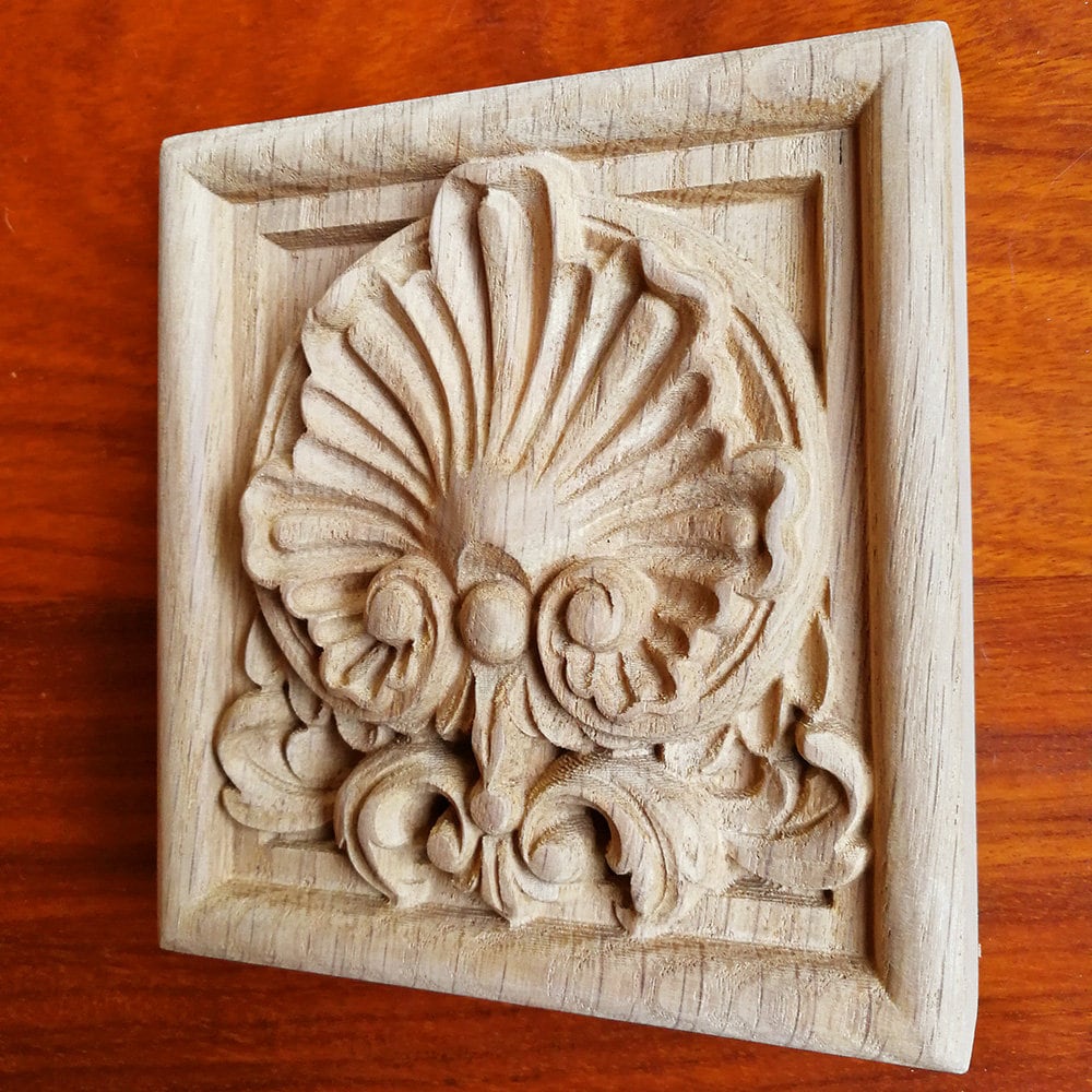 PAIR of Beautiful Shell Leaf Carved Wood Corner Block Onlay, Available ...