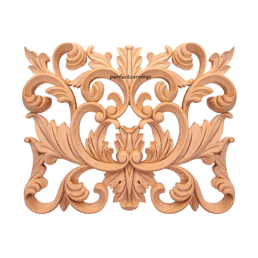 Vivid Leaf Scroll Carved 14"x11" Insert Wood Applique Onaly – WOODECORS