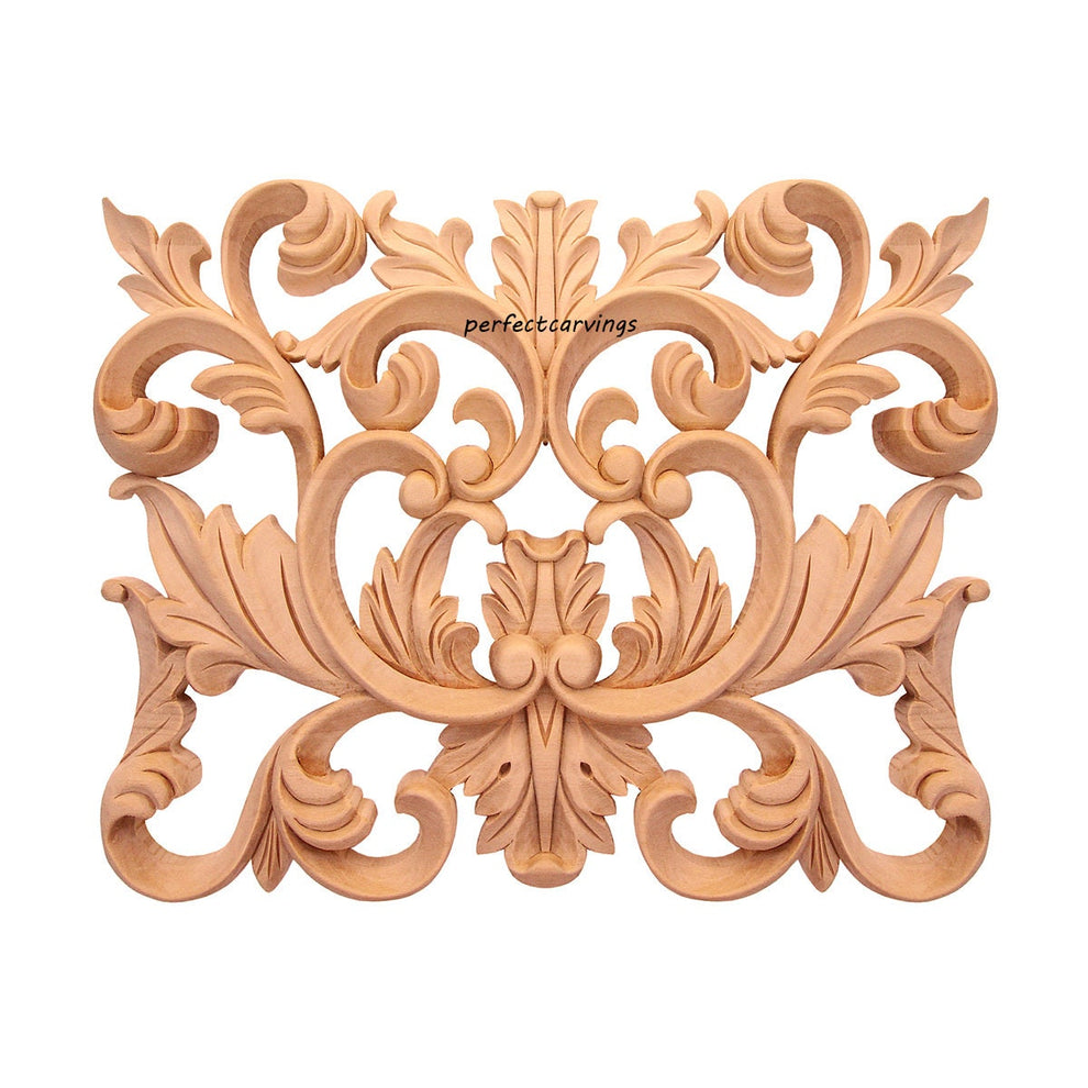 Vivid Leaf Scroll Carved 14"x11" Insert Wood Applique Onaly – WOODECORS