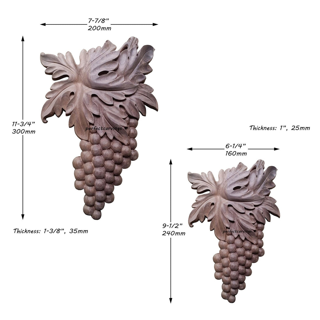 PAIR of Vintage Style Wood Carved Grape Appliques, Available in 9-1/2 ...
