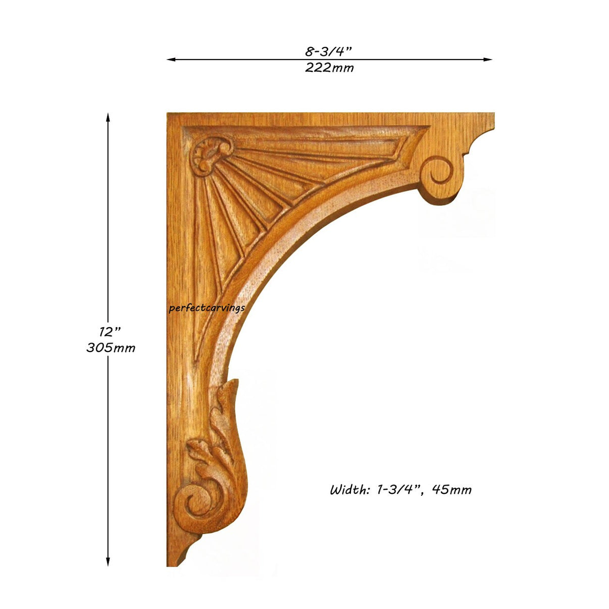 PAIR of Geometric Patterns & Leaf Carved Wood Shelf Bracket Corbels, U ...